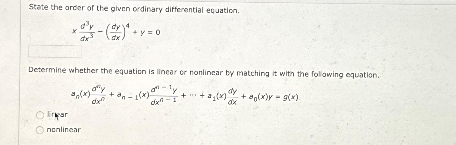 Solved State The Order Of The Given Ordinary Differential