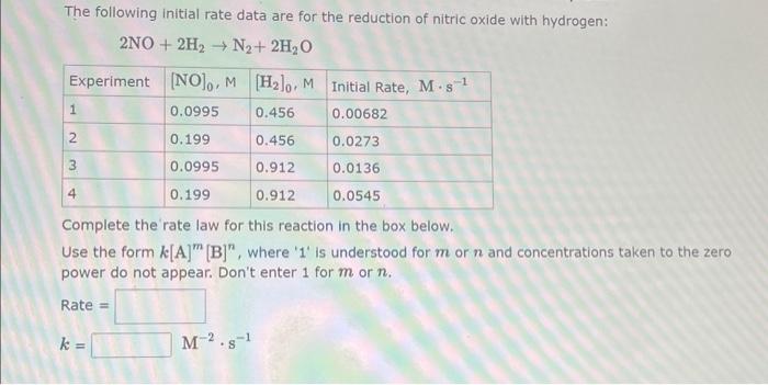 Solved The following initial rate data are for the reduction | Chegg.com
