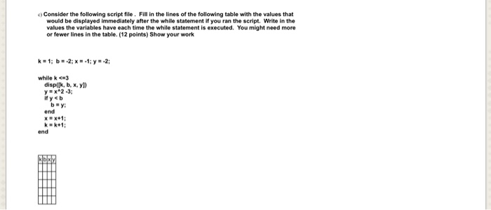 Solved Consider The Following Script File Fill In The Lines 