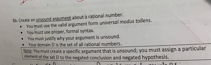 Solved 8b. Create an unsound argument about a rational | Chegg.com