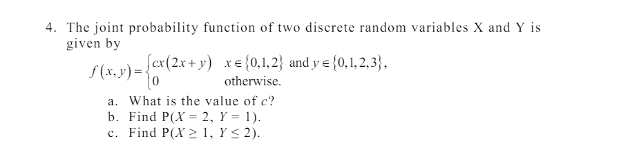 Solved The joint probability function of two discrete random | Chegg.com