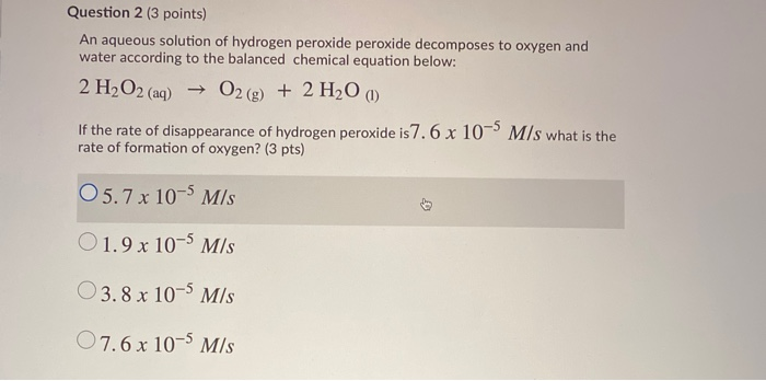 Solved Question 2 (3 points) An aqueous solution of hydrogen | Chegg.com