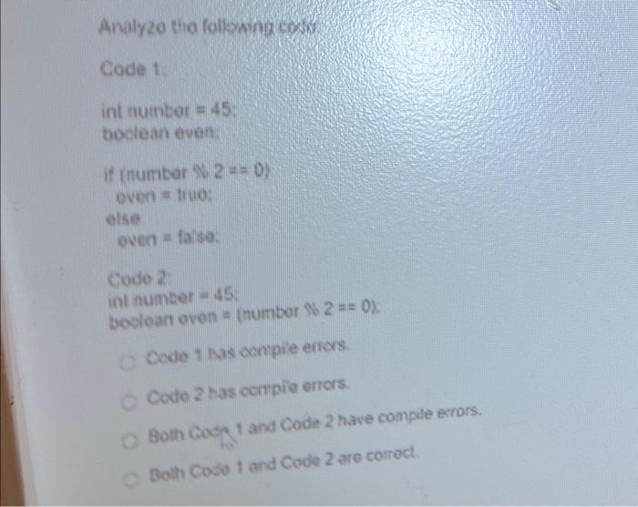 Solved Aralyza tha following cos Code 1. int nutnter =45 : | Chegg.com