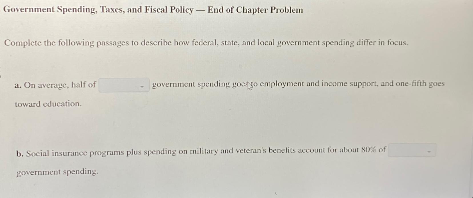 Solved Government Spending, Taxes, and Fiscal Policy — ﻿End | Chegg.com