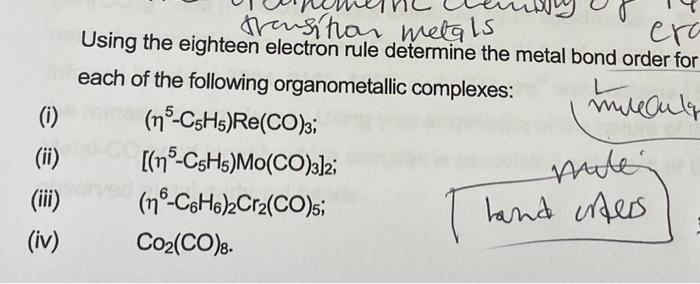 (i) (ii) (iii) (iv) transition metals era Using the | Chegg.com