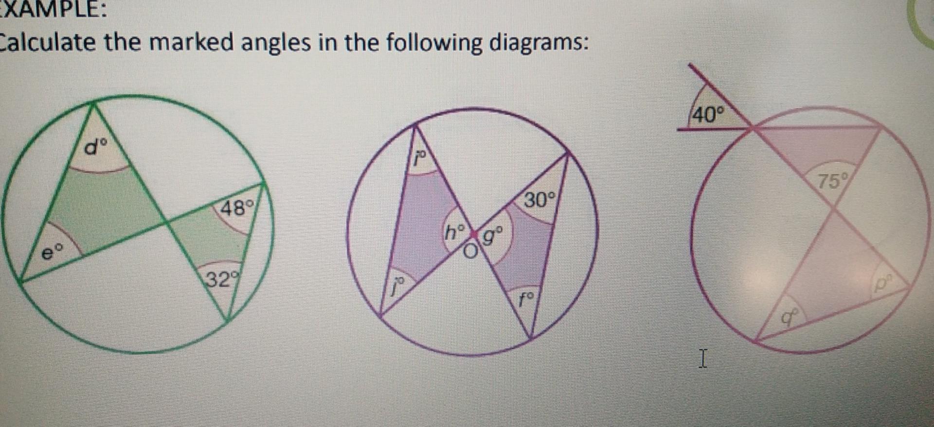 Solved XAMPLE: Calculate the marked angles in the following | Chegg.com