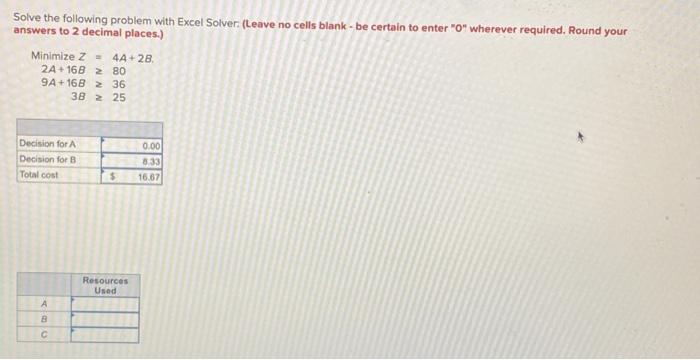Solved Solve the following problem with Excel Solver: (Leave | Chegg.com