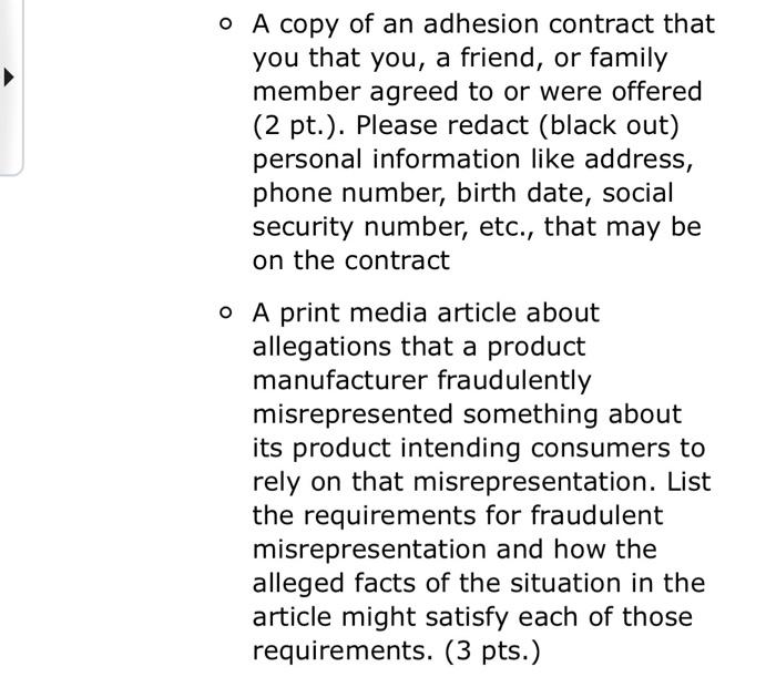 A copy of an adhesion contract that you that you, a | Chegg.com