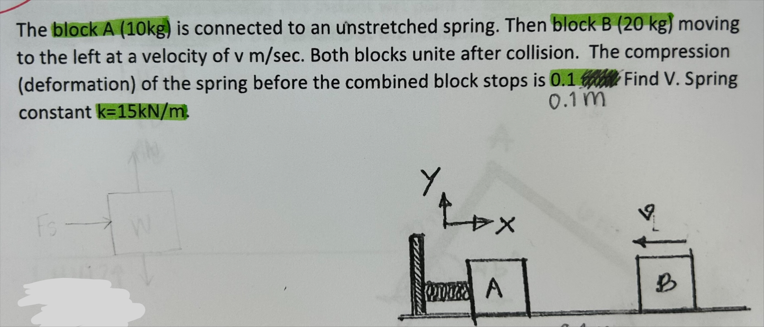 Solved The block A (10 ﻿kg) ﻿is connected to an unstretched | Chegg.com