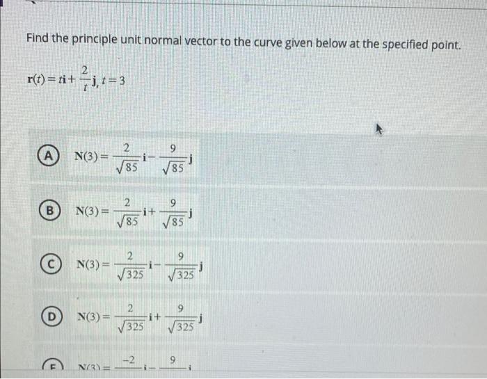 Solved Find the principle unit normal vector to the curve | Chegg.com