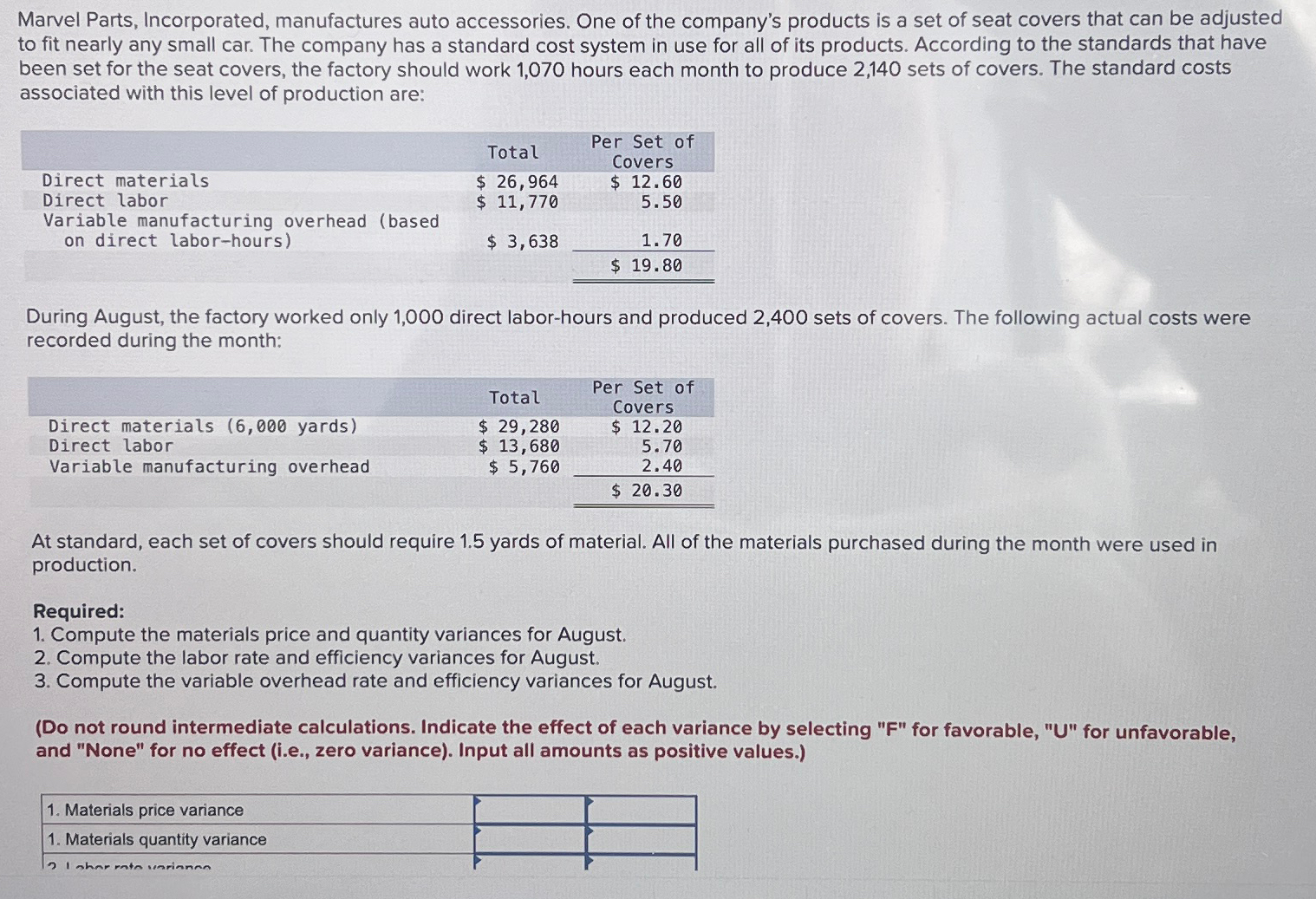 Solved Marvel Parts, Incorporated, manufactures auto | Chegg.com