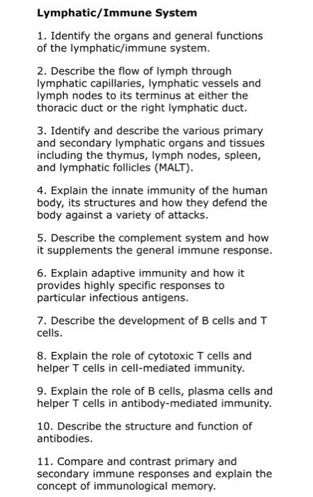 Solved Lymphatic/Immune System 1. Identify the organs and | Chegg.com