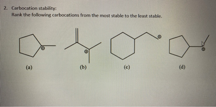 Solved 2. Carbocation stability: Rank the following | Chegg.com