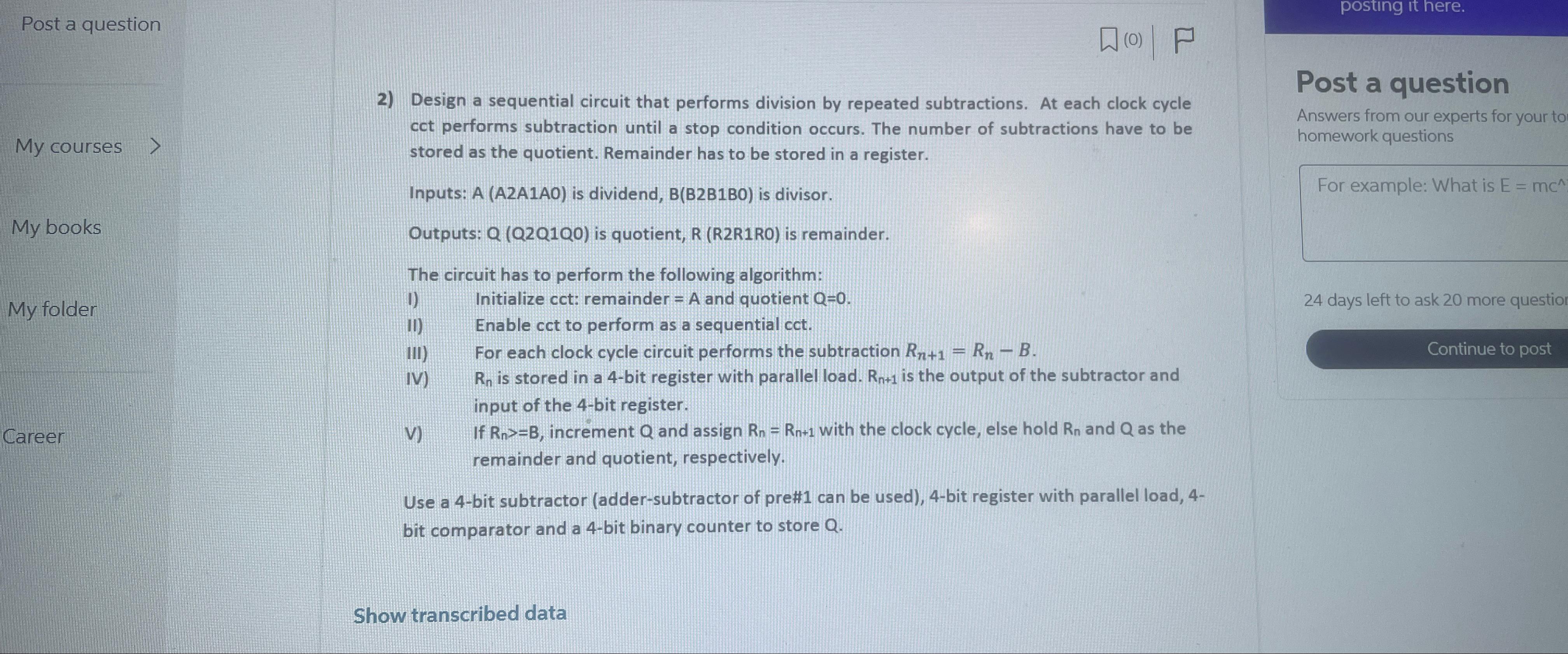 Solved Post a questionDesign a sequential circuit that | Chegg.com