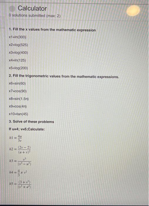 Solved Calculator O solutions submitted (max: 2) 1. Fill the | Chegg.com