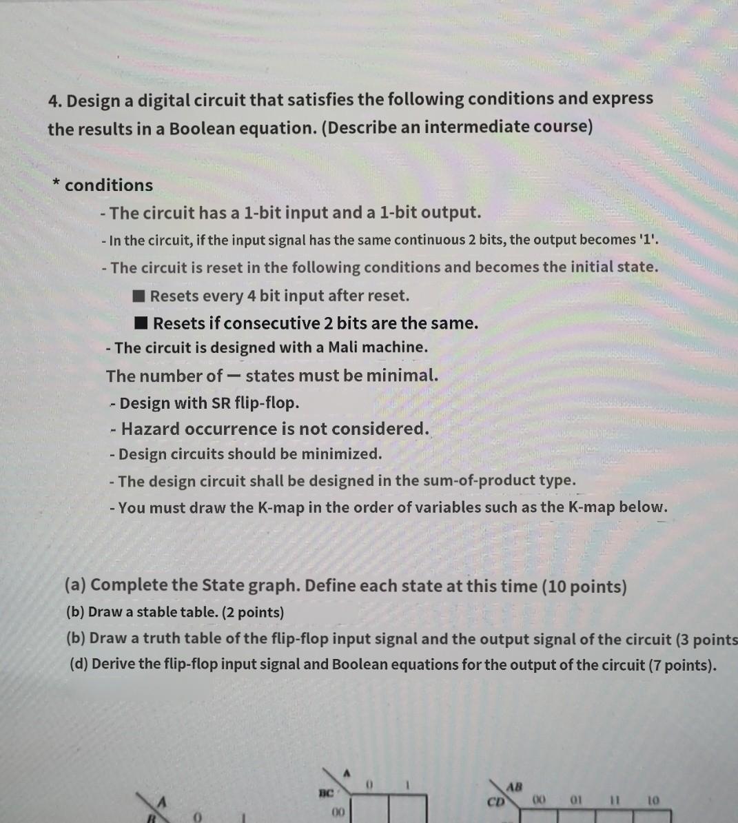 Solved 4. Design a digital circuit that satisfies the | Chegg.com