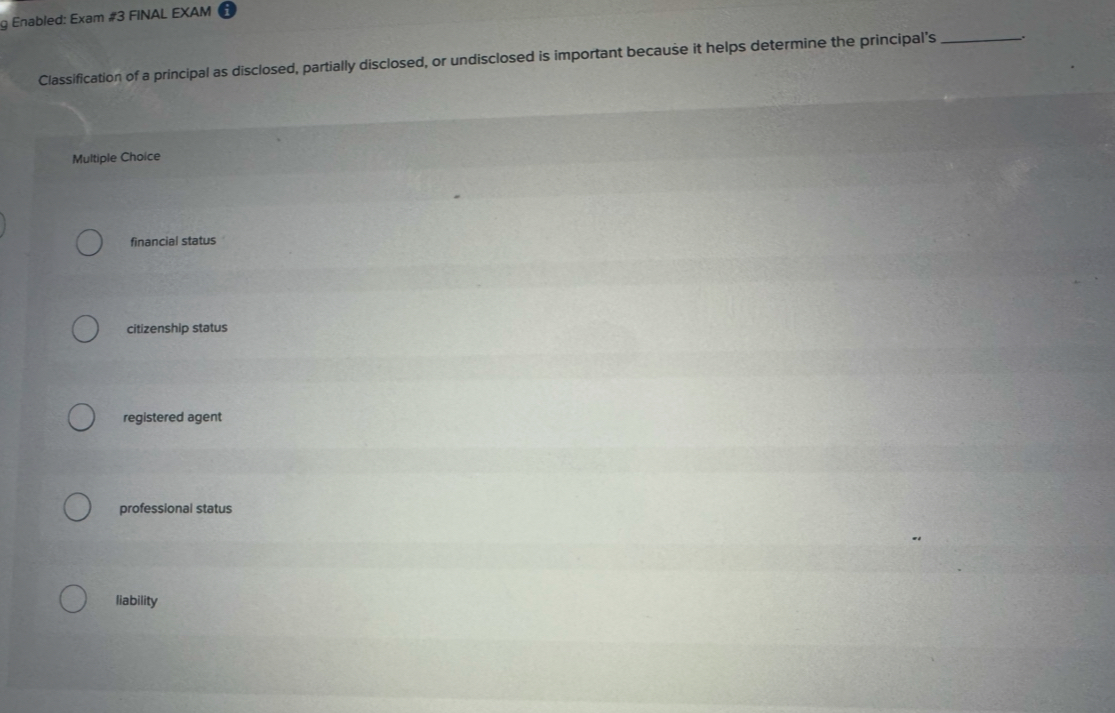 Solved 9 ﻿Enabled: Exam #3 ﻿FINAL EXAM iClassification of a | Chegg.com
