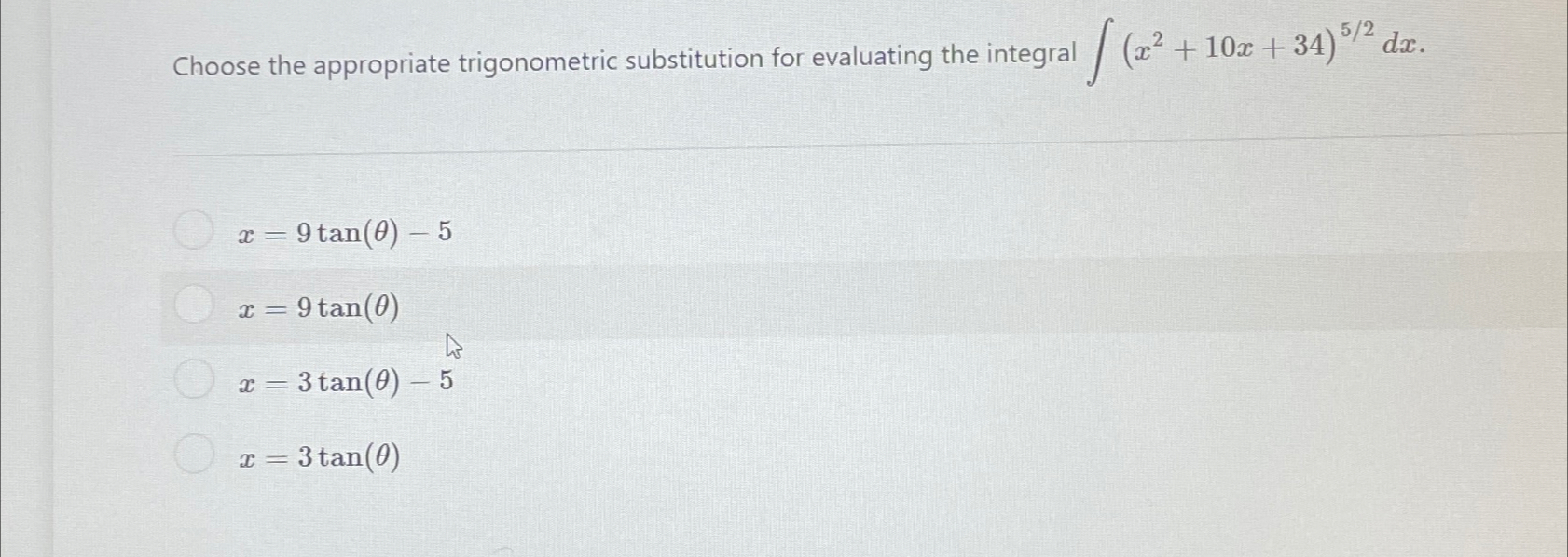 Solved Choose the appropriate trigonometric substitution for | Chegg.com