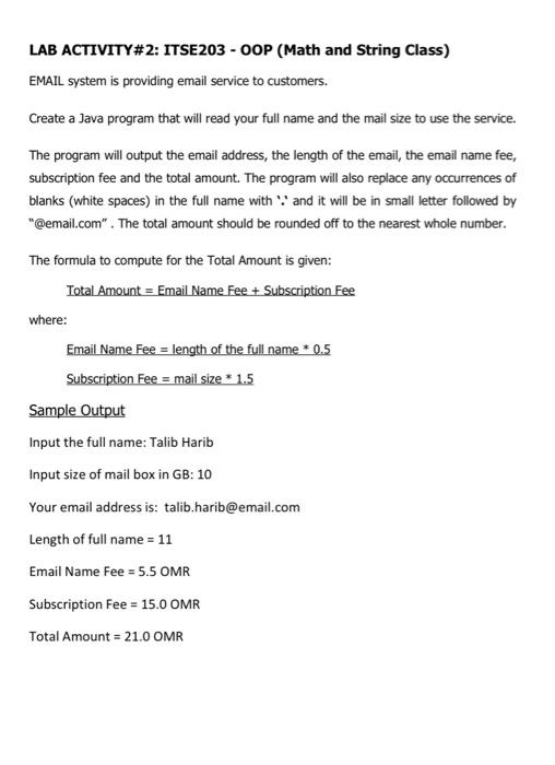 Solved LAB ACTIVITY#2: ITSE203 - OOP (Math and String Class) | Chegg.com