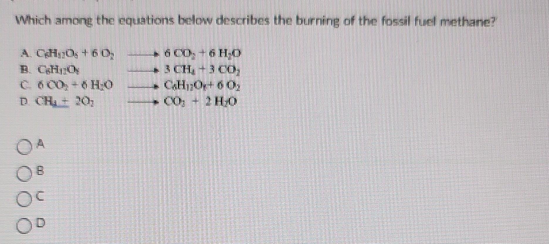 Solved A. CH2O3+6O2−COO2+6HO B. CHHO4→3CH2+3CO | Chegg.com