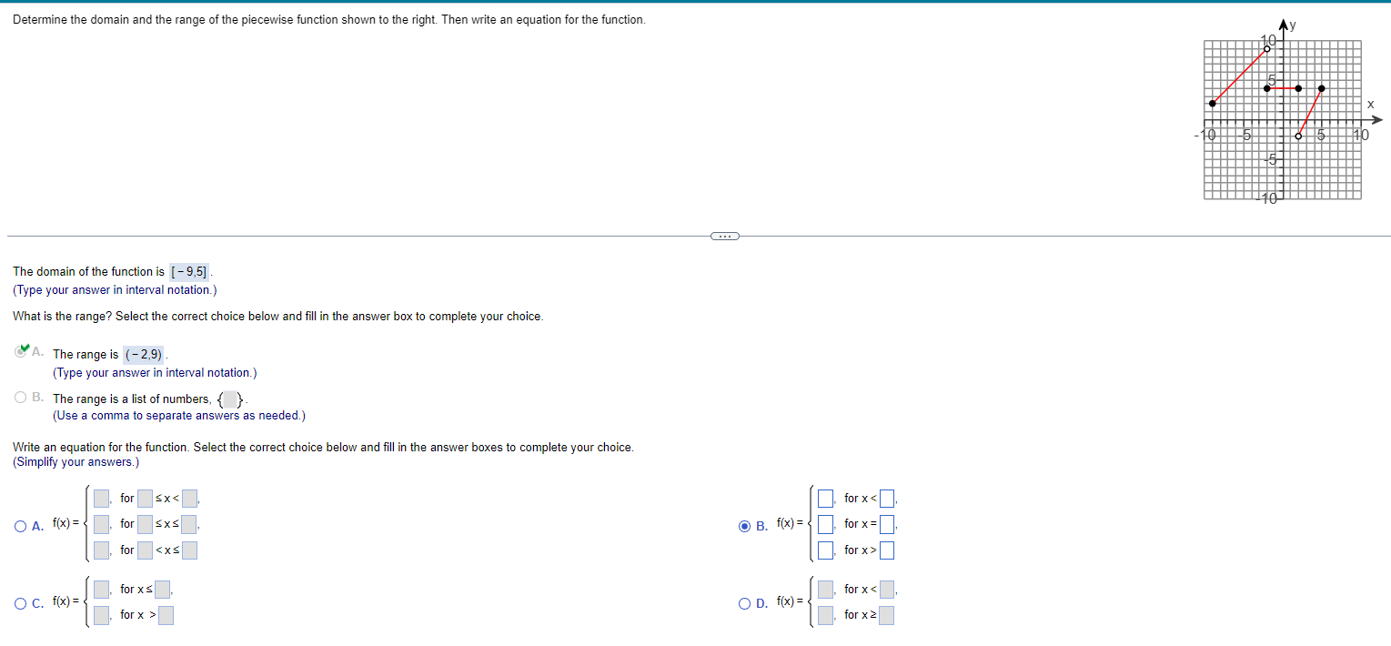 Solved Determine the domain and the range of the piecewise | Chegg.com