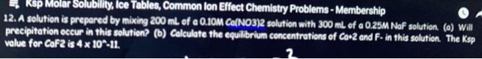 Solved 4, Ksp Molar Solubility. Ice Tables, Common lon | Chegg.com
