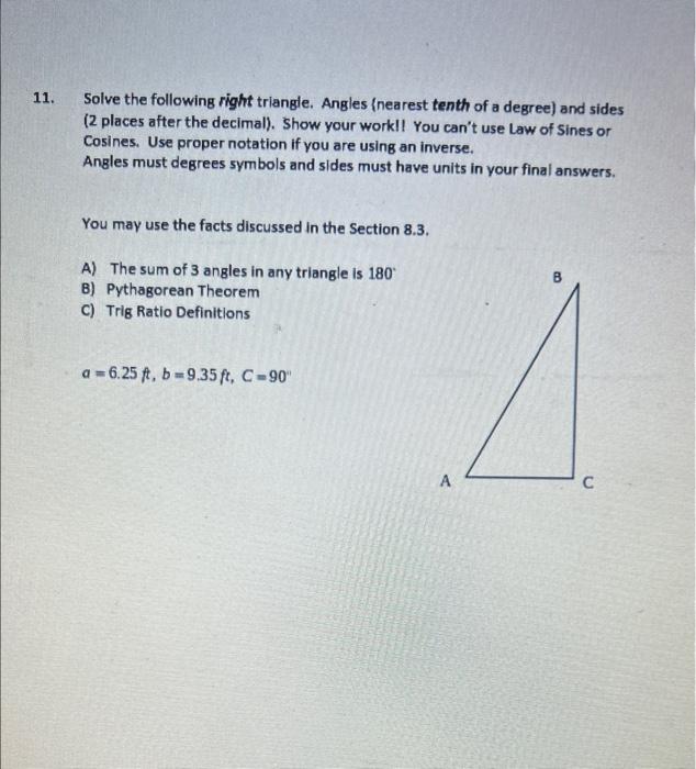 Solved 1. Solve the following right triangle. Angles | Chegg.com