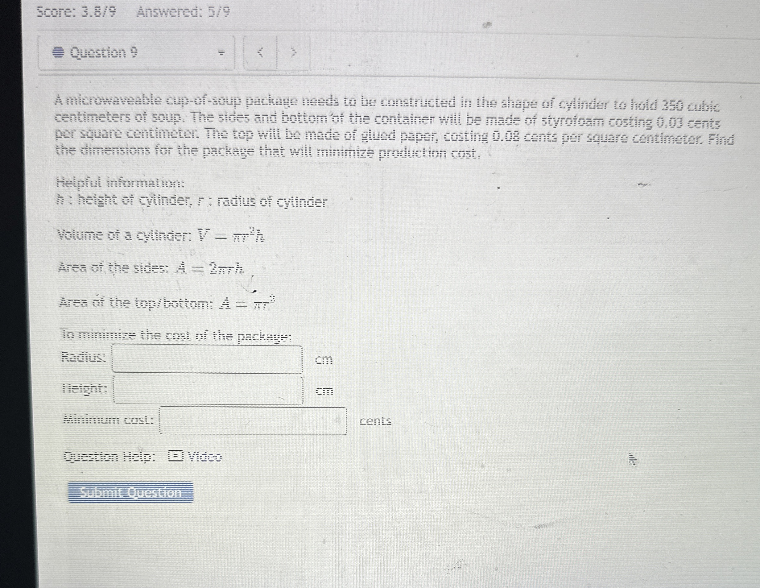 Solved Sore: 3.bar 89 ﻿Answered: 5%Guestion 8Helphel | Chegg.com