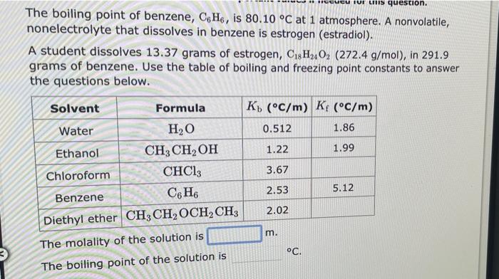 Solved The boiling point of benzene, C6H6, is 80.10∘C at 1 | Chegg.com