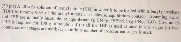 Solved (30 pts) A 20wt% solution of uranyl nitrate (UN) in | Chegg.com