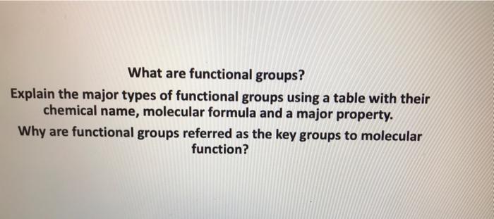 Solved What are functional groups? Explain the major types | Chegg.com