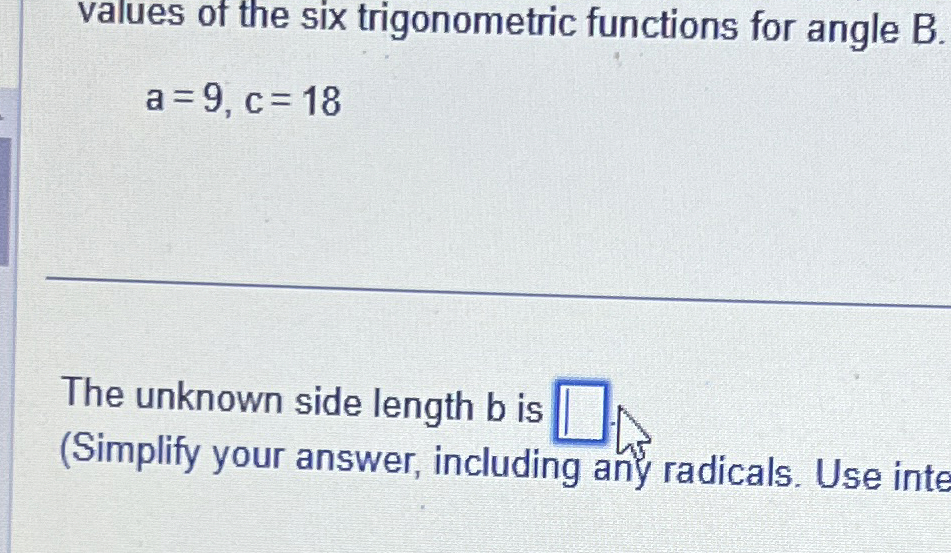Solved values of the six trigonometric functions for angle | Chegg.com