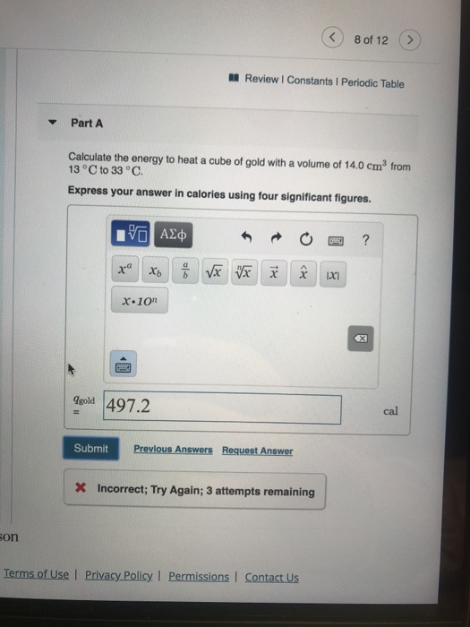 Solved 8 of 12 Review Constants 1 Periodic Table Part A | Chegg.com