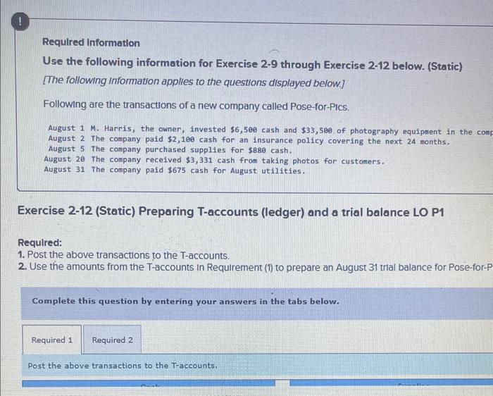 Requlred Information Use the following information | Chegg.com