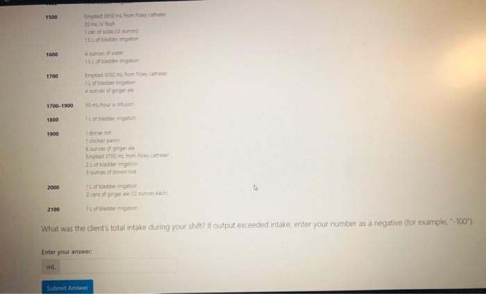 Solved The client had the following intake and output during | Chegg.com