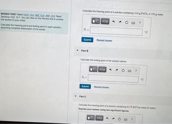 Solved Calculate the freezing point of a solution containing | Chegg.com