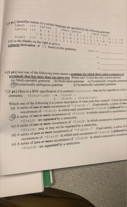 Solved s.ft pt.] Identifier names in a certain language are | Chegg.com