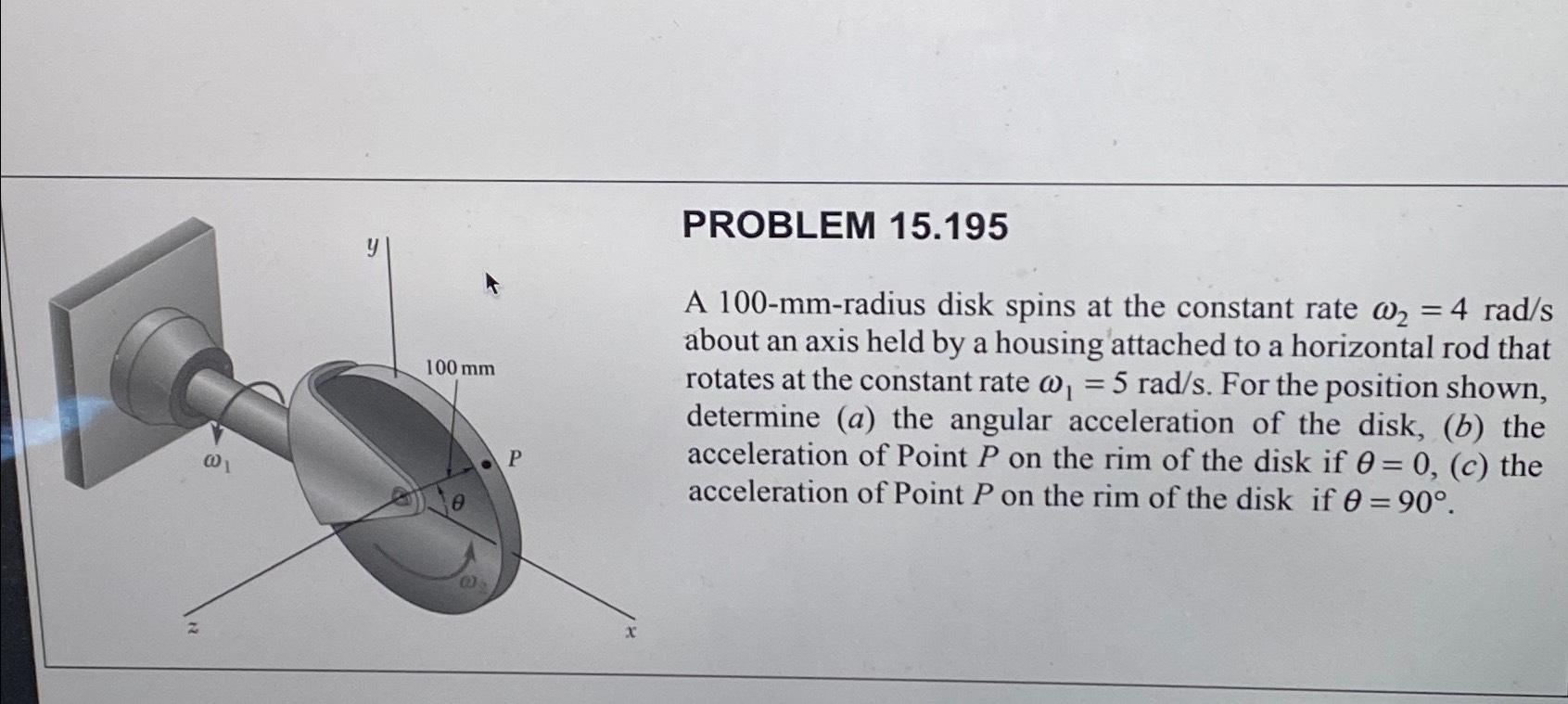 Solved PROBLEM 15.195A 100 -mm-radius disk spins at the | Chegg.com