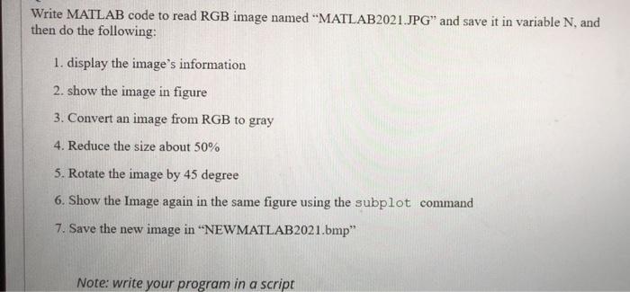 Solved Write MATLAB code to read RGB image named | Chegg.com