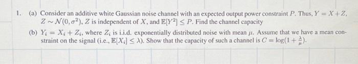 Solved 1. (a) Consider an additive white Gaussian noise | Chegg.com