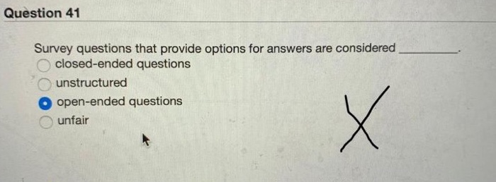 Solved Question 41 Survey questions that provide options for | Chegg.com