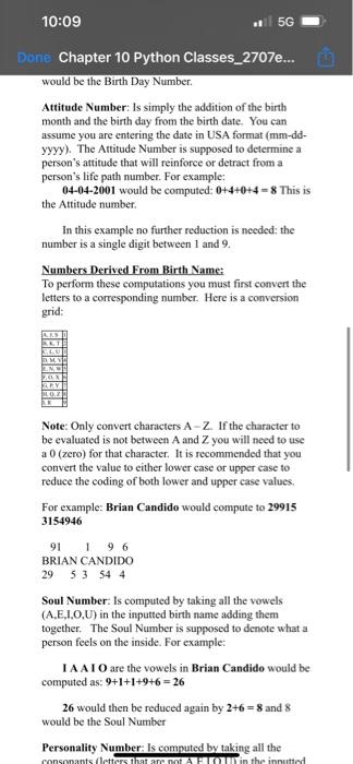 Solved 10:08 . 56 Done Chapter 10 Python Classes_2707e... | Chegg.com