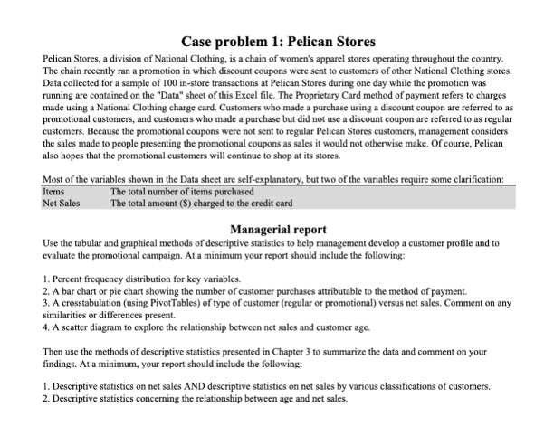 Case problem 1: Pelican StoresPelican Stores, a | Chegg.com