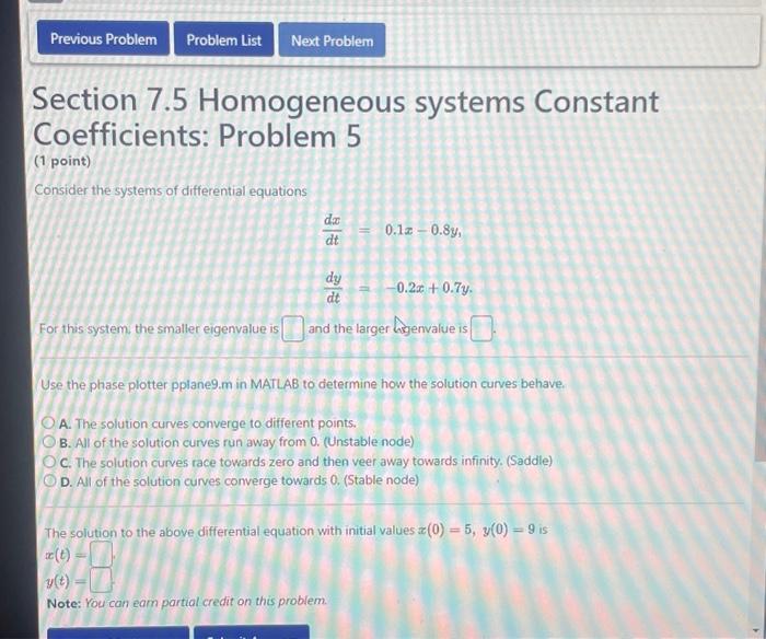 Solved Section 7.5 Homogeneous systems Constant | Chegg.com