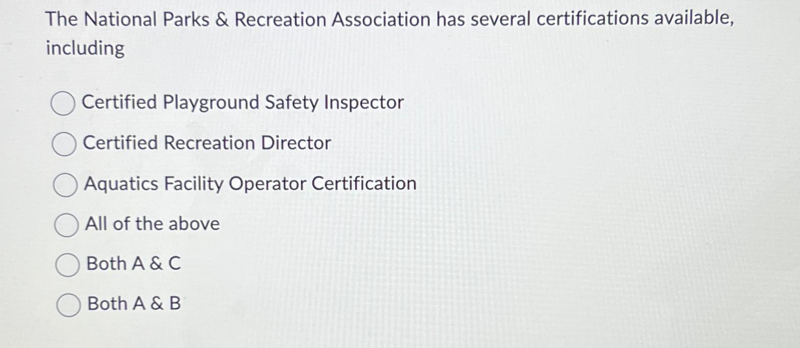 Solved The National Parks & Recreation Association has | Chegg.com