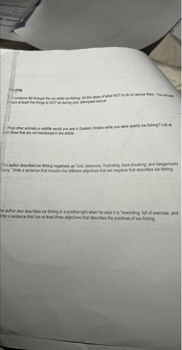 Reading Task: "lce F ishing L ike Superior Park" | Chegg.com