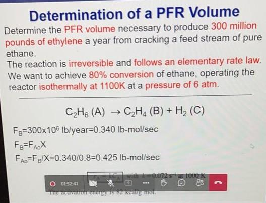 Solved Determination of a PFR Volume Determine the PFR | Chegg.com