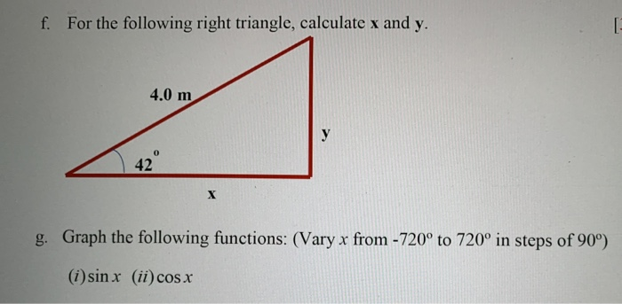 Solved f. For the following right triangle, calculate x and | Chegg.com