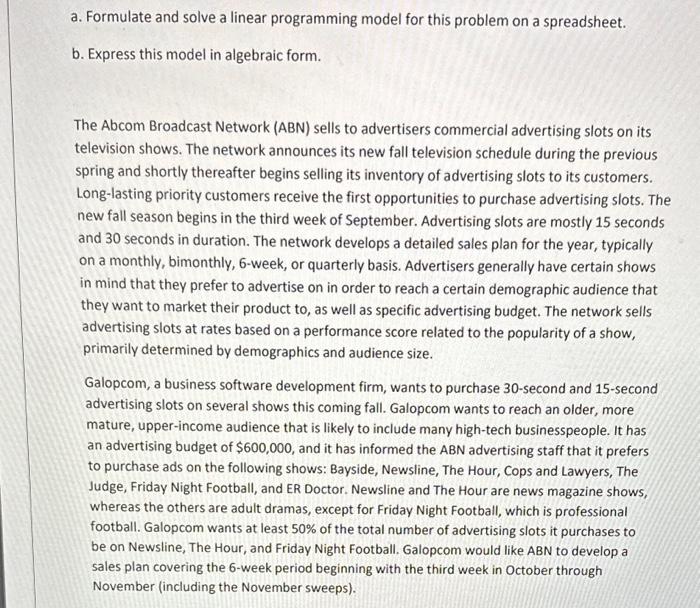 Solved please formulate this linear programming model using | Chegg.com
