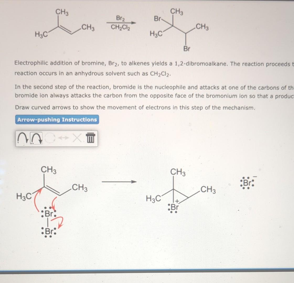 Solved CH2Cl2Br2 Electrophilic addition of bromine, Br2, to | Chegg.com